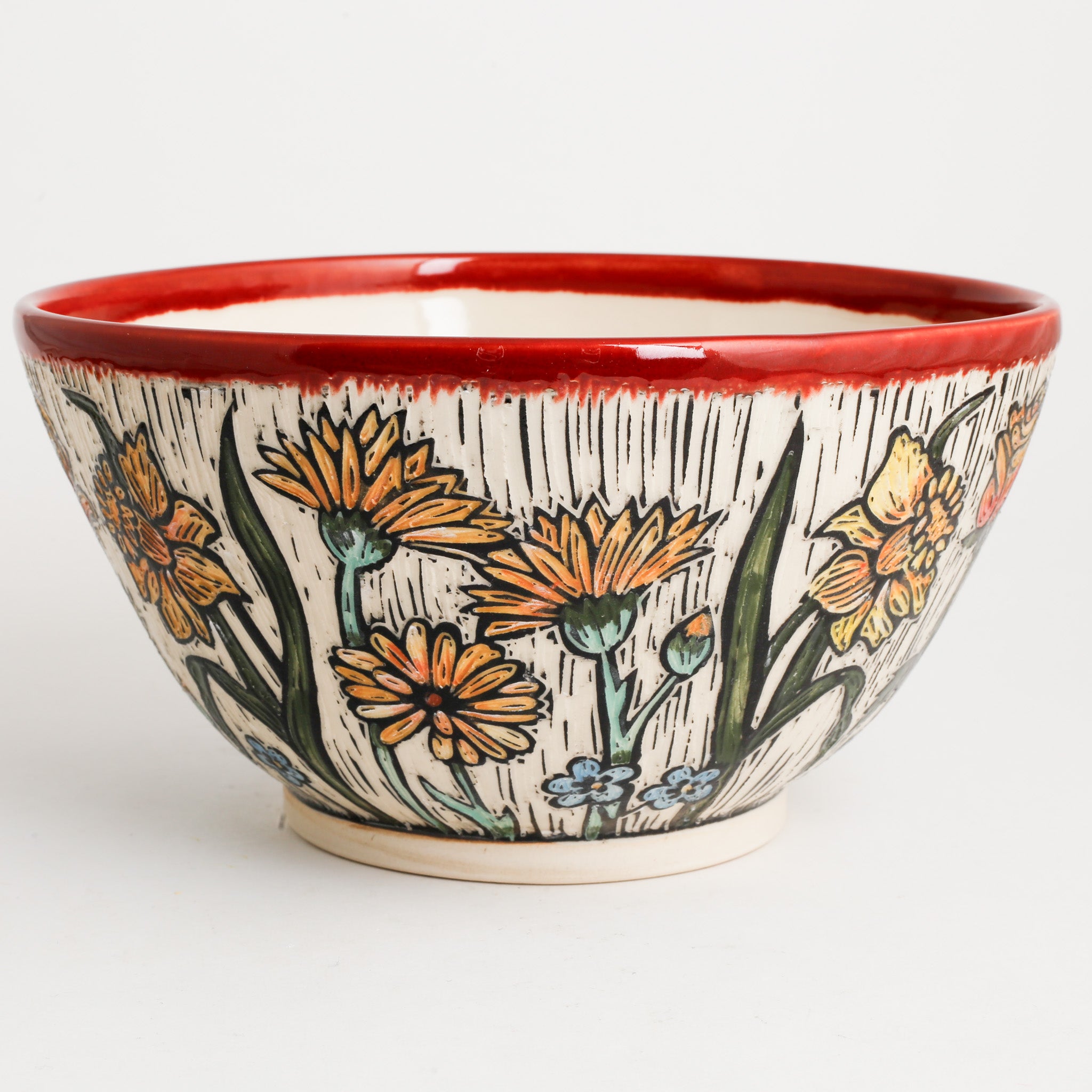 Bowl, Large - Spring Flowers, Red – Alberta Craft Council